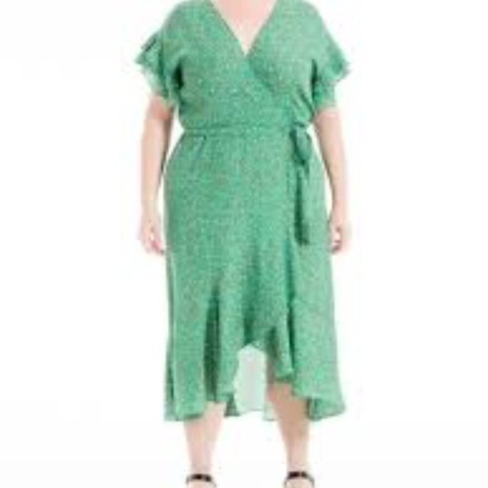 Max Studio Plus Womens Floral Midi Wrap Dress In Gree… - Gem